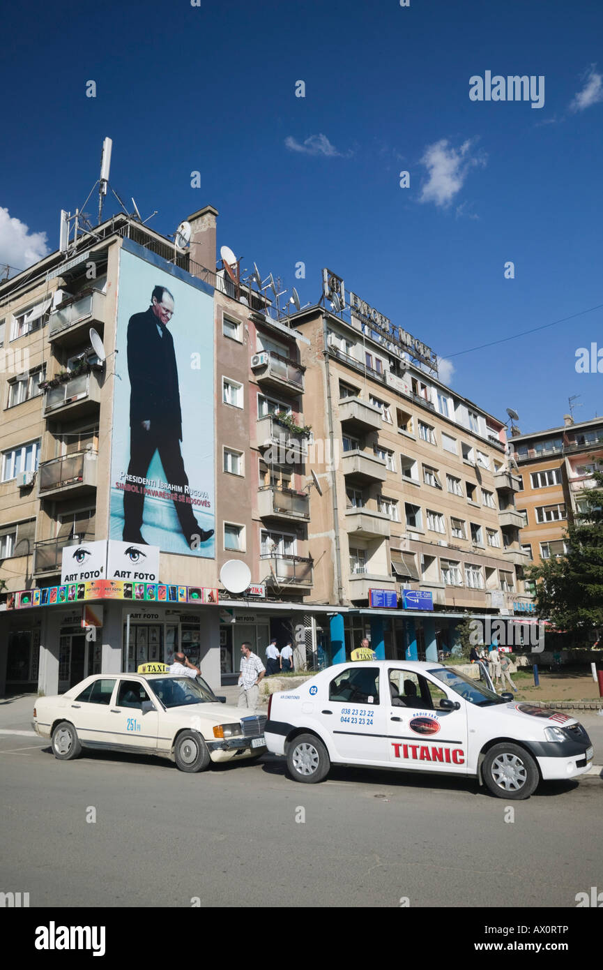 Serbia, Kosovo, Prishtina, Downtown building with poster of the first ...