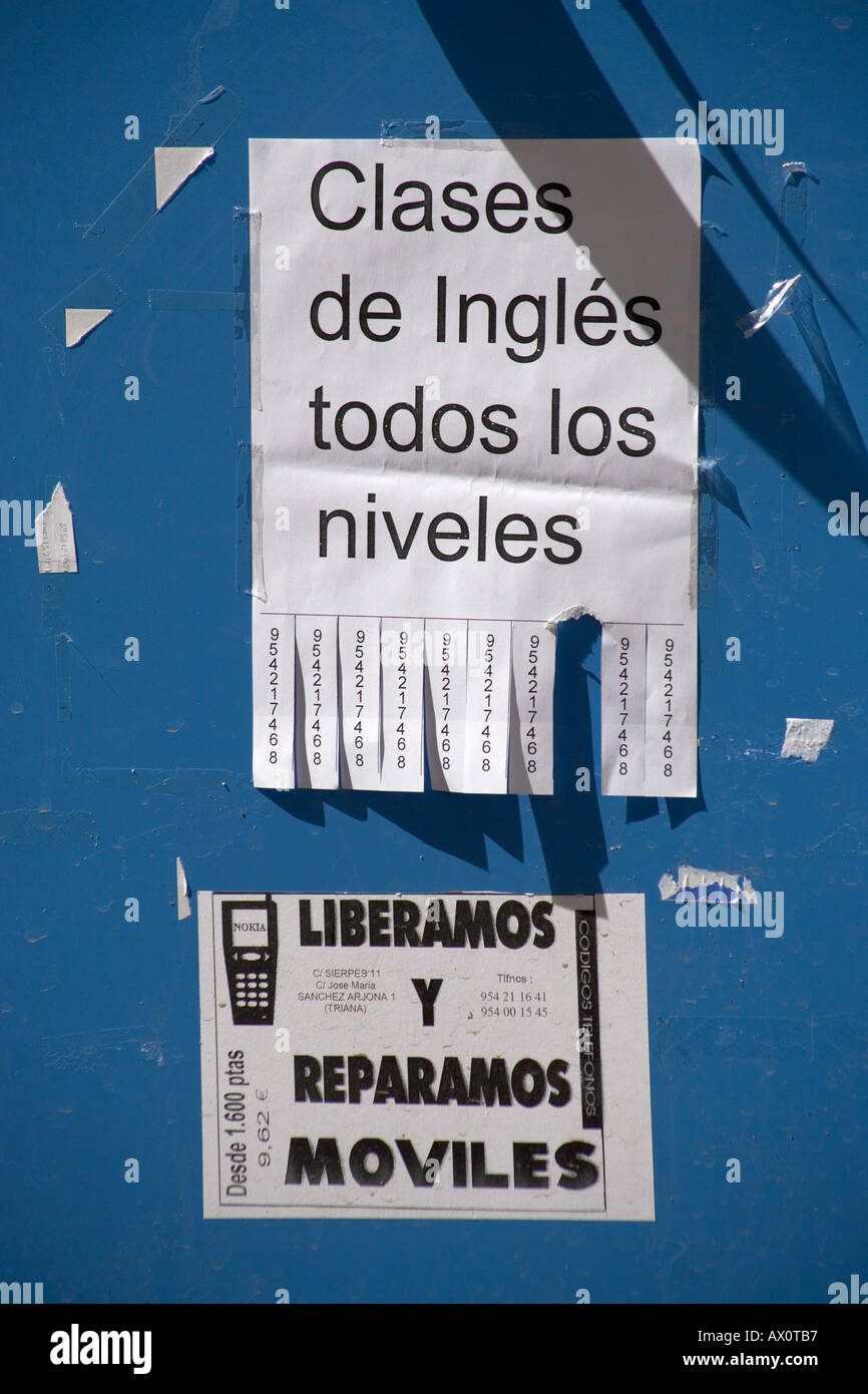 English Language Advert Seville Andalucia Spain Stock Photo - Alamy