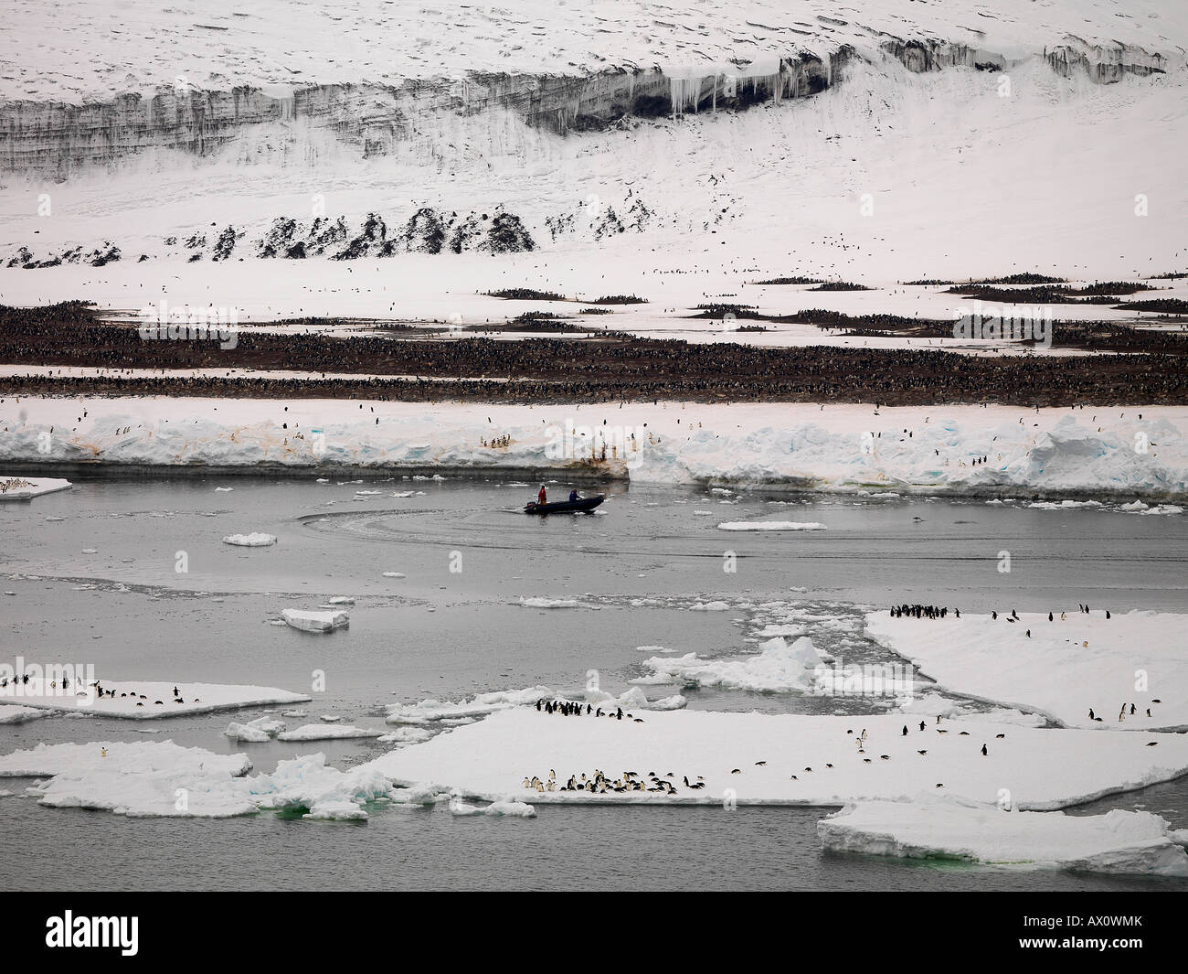 Scout boat making an attempt to dock at Franklin Island, Antarctica ...
