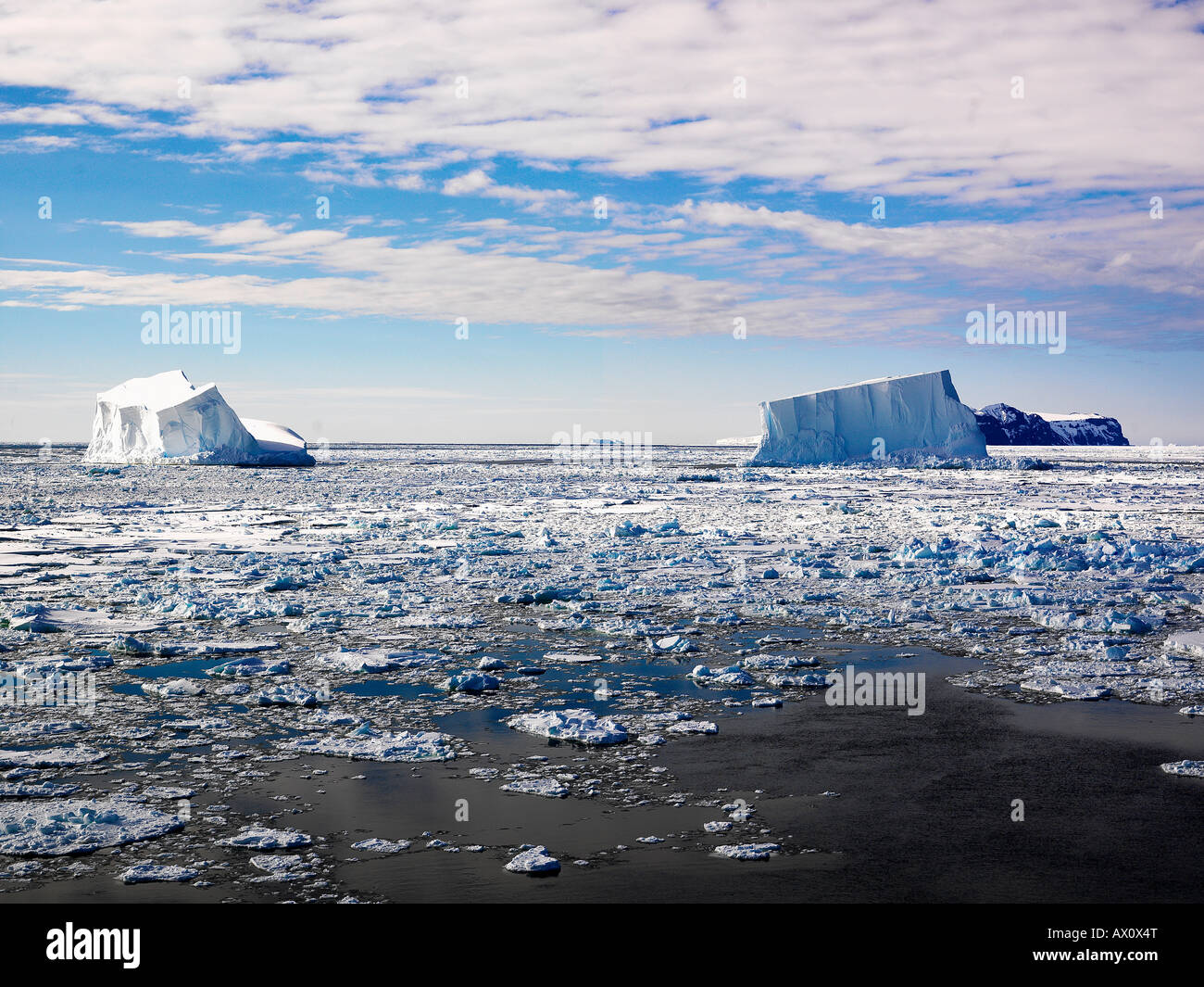 Icebergs off the coast of Franklin Island, seen from a ship, Antarctica ...