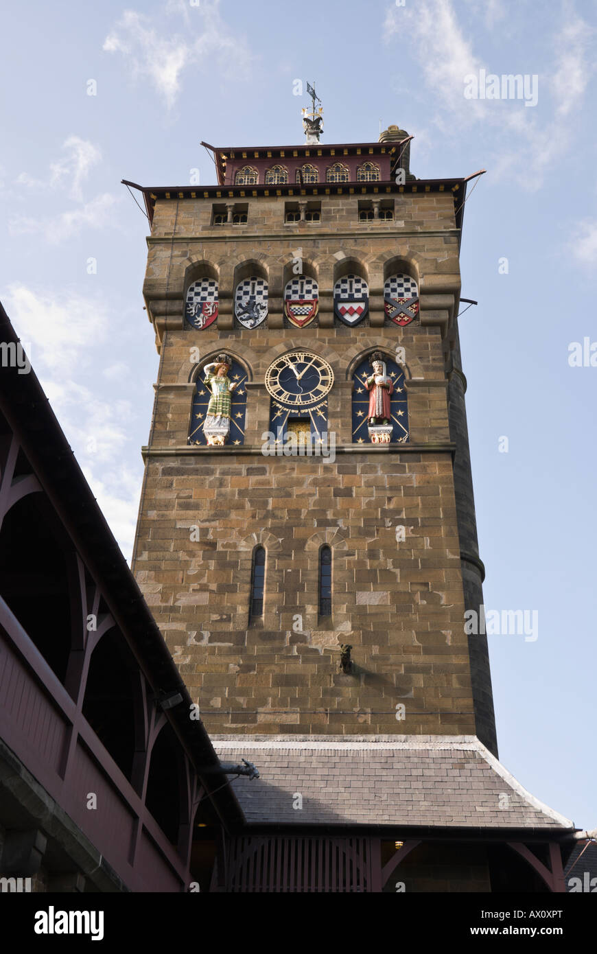 The clock tower Cardiff Castle, South Wales. UK Stock Photo - Alamy