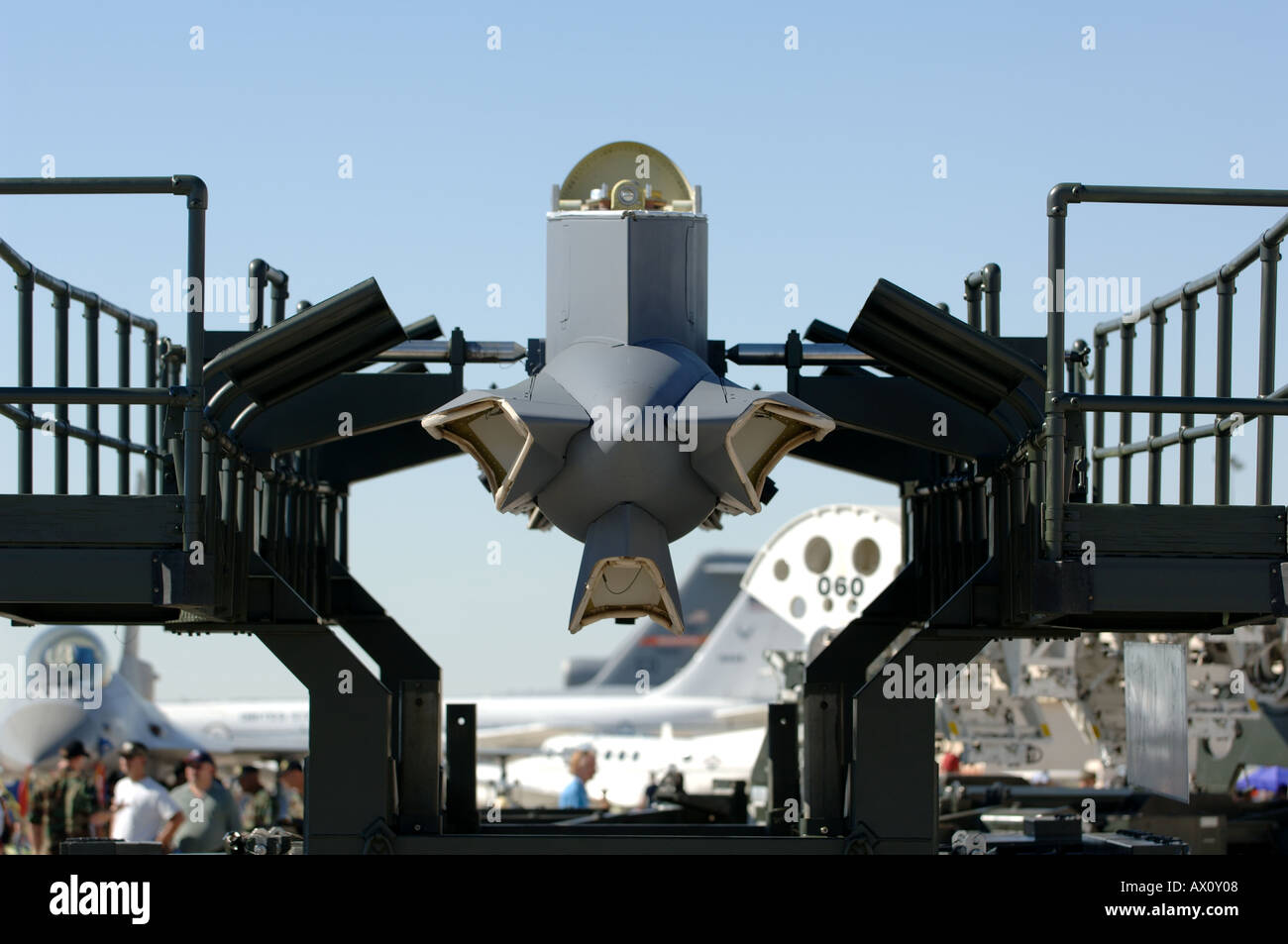 Fuselage of F-16 fighter aircraft suspended at Edwards Air Force Base ...