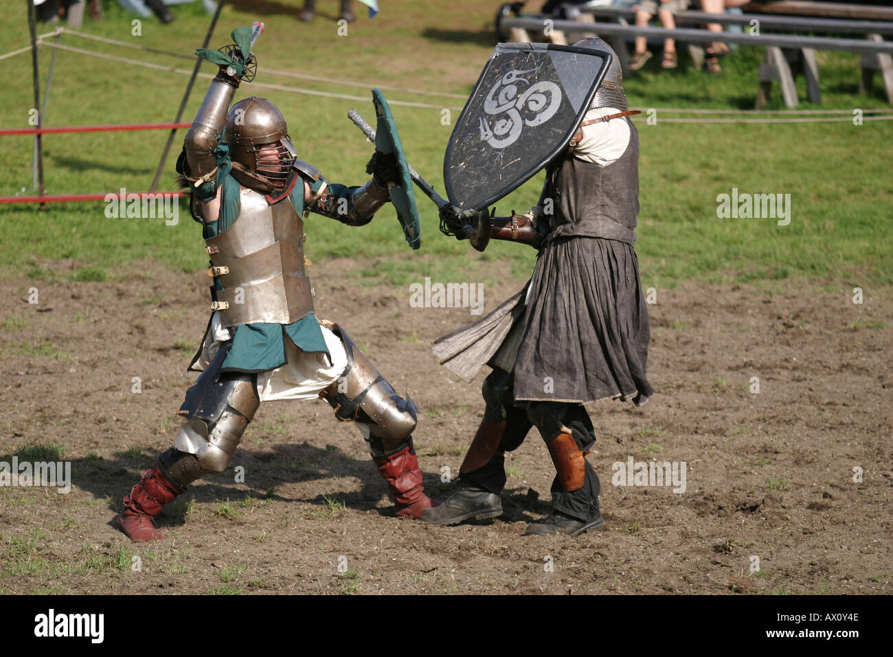 Knights fighting with swords in the medieval games in Visby in Gotland ...
