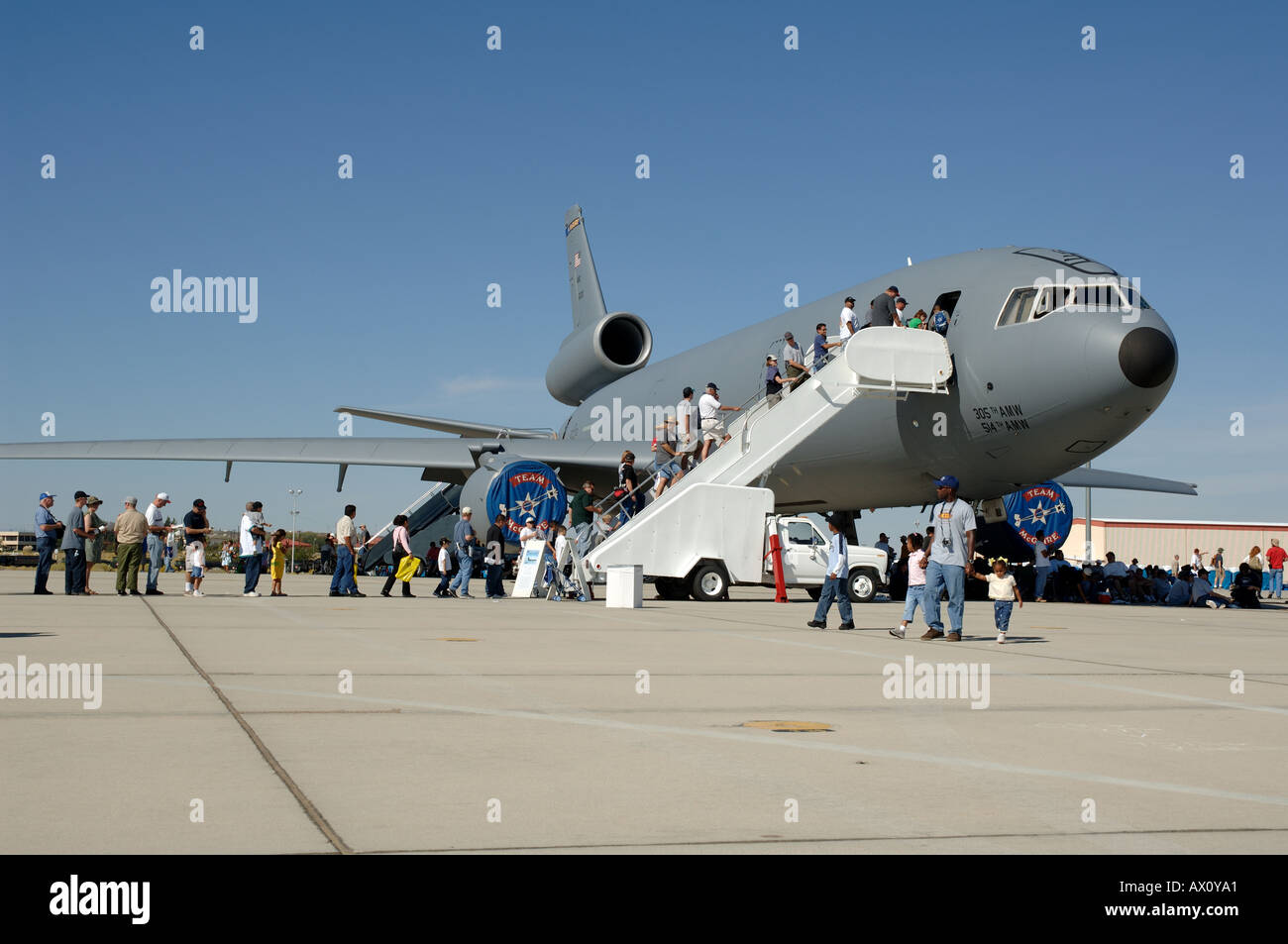 Visitors boarding United States Air Force airplane at Edwards Air Force ...