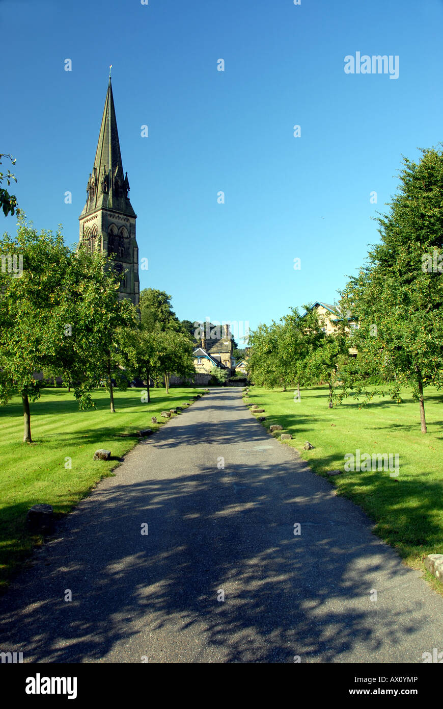 Edensor village church Chatsworth Estate Derbyshire England Stock Photo ...
