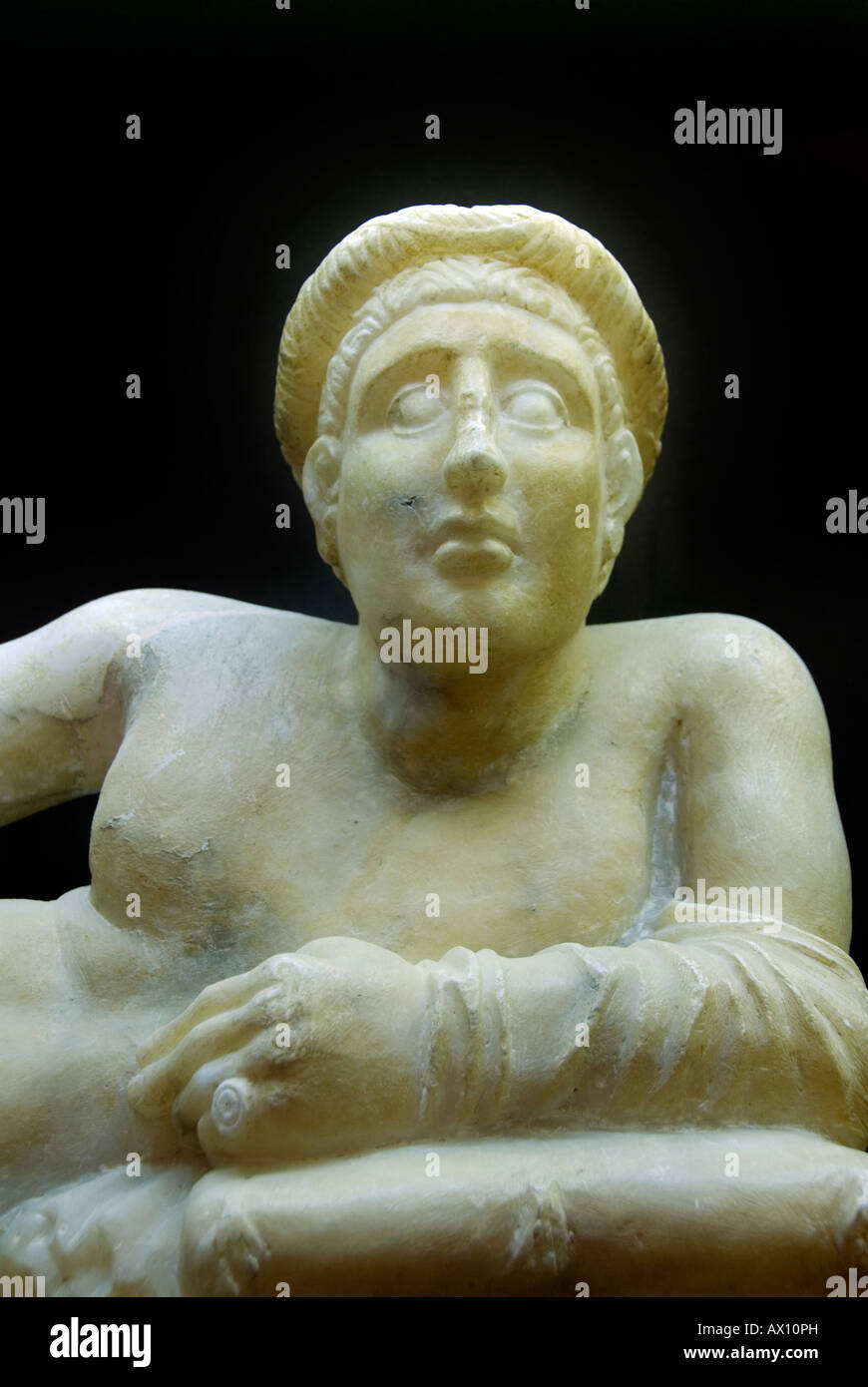 Head of a Man, lid of an Etruscan funeral urn from the Guarnacci ...