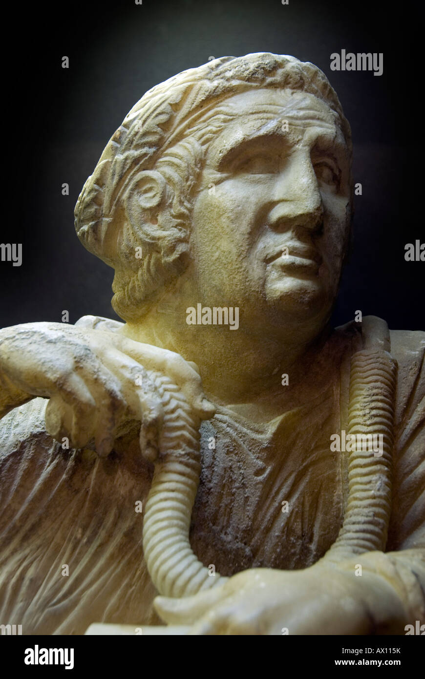 Head of a Man, lid of an Etruscan funeral urn from the Guarnacci ...