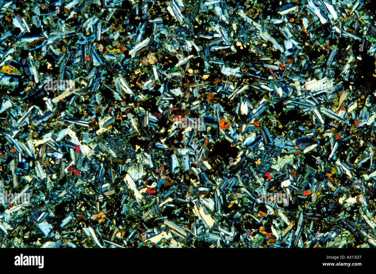 Rock thin section showing minerals through cross polarized light Stock ...