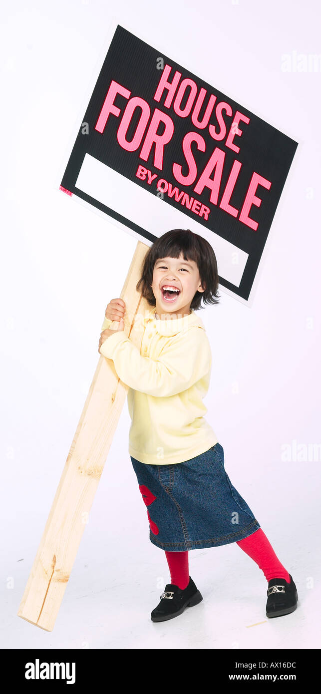 girl with sale sign BE 1 Stock Photo - Alamy