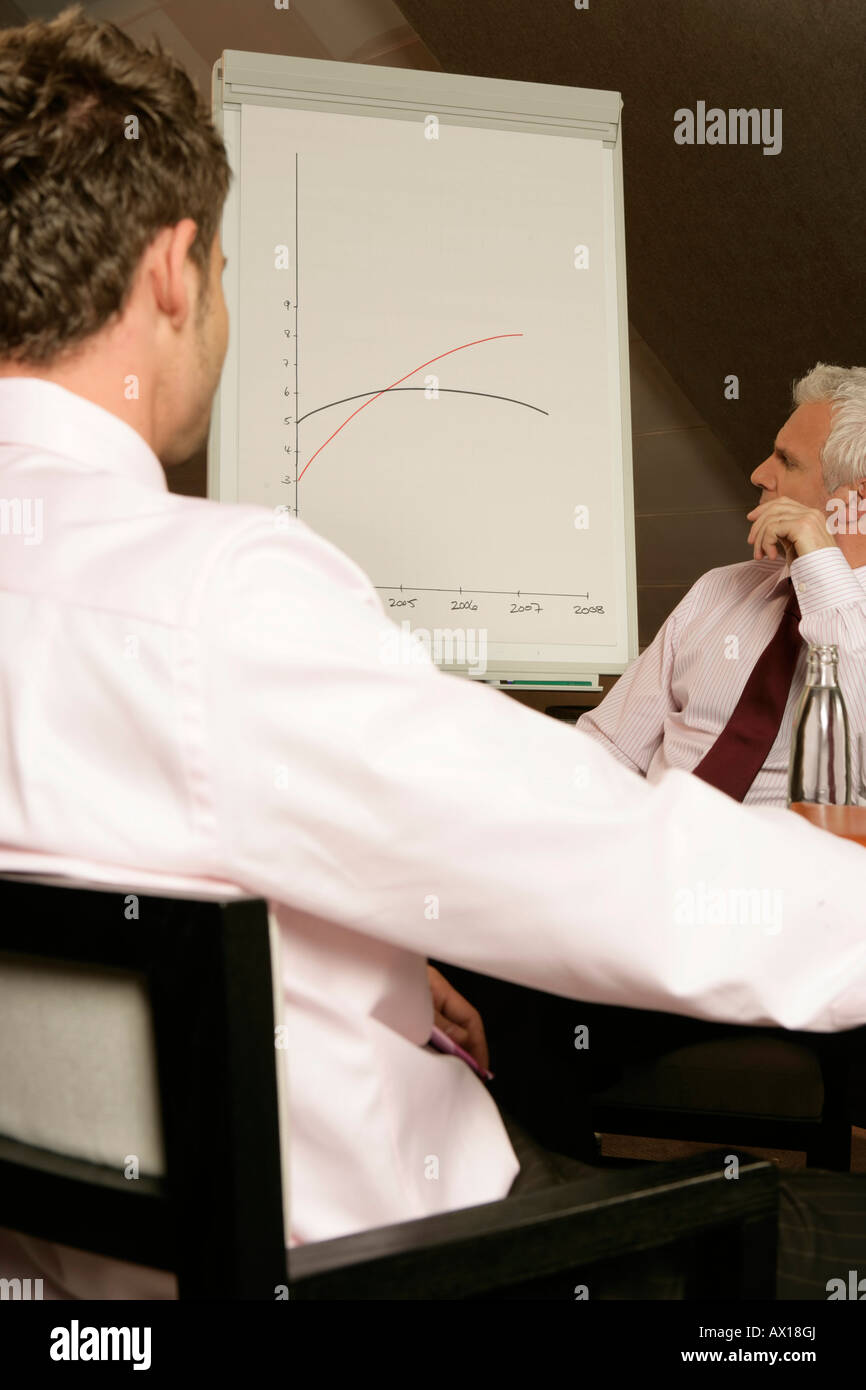 Two businessmen having a meeting, looking at chart Stock Photo - Alamy