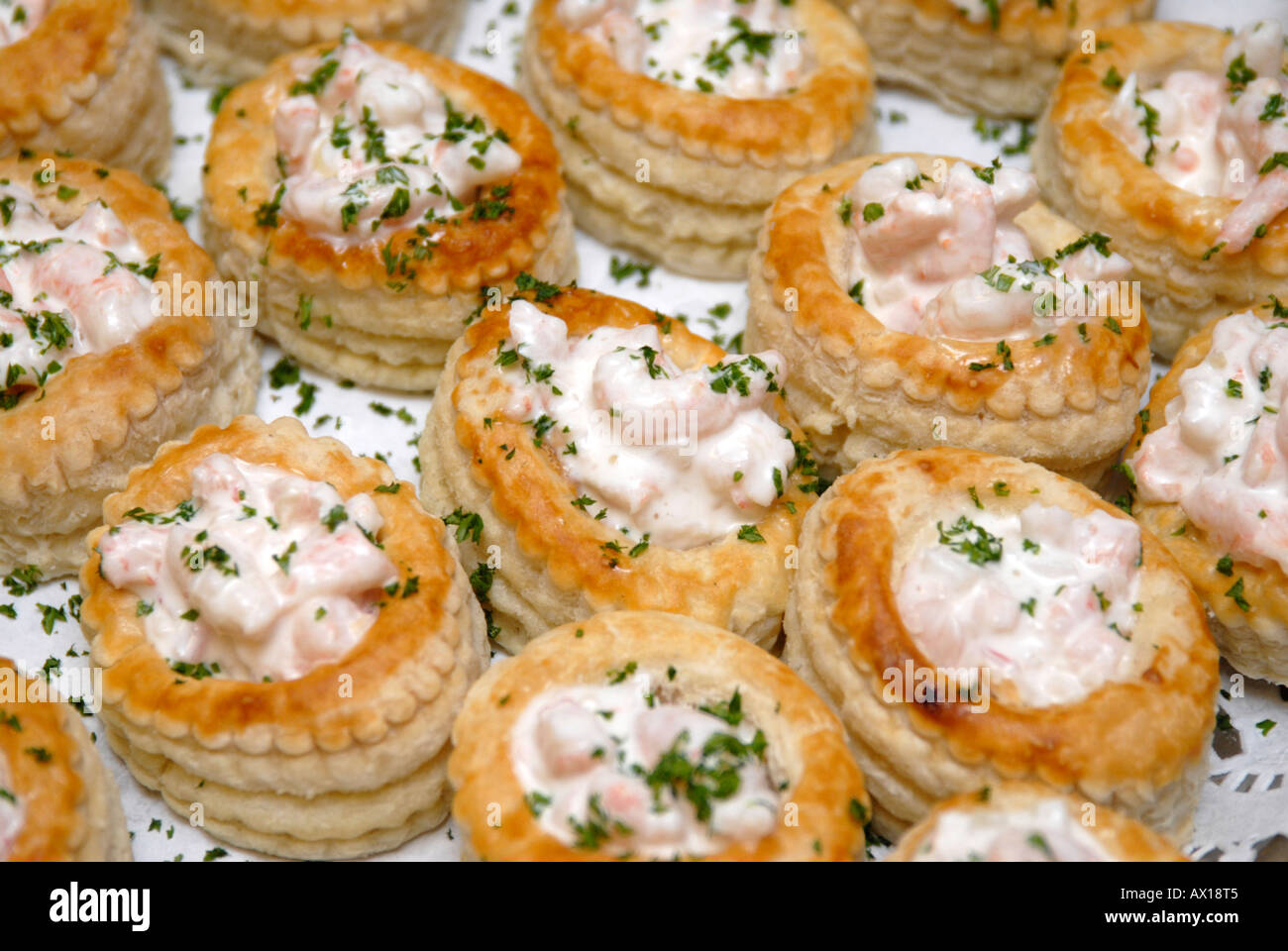 Prawn Vol au vonts on a buffet table Stock Photo - Alamy