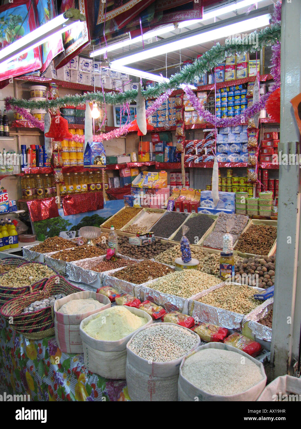 Stand of cereals and fruits shop , local market, Blida town, Algeria ...