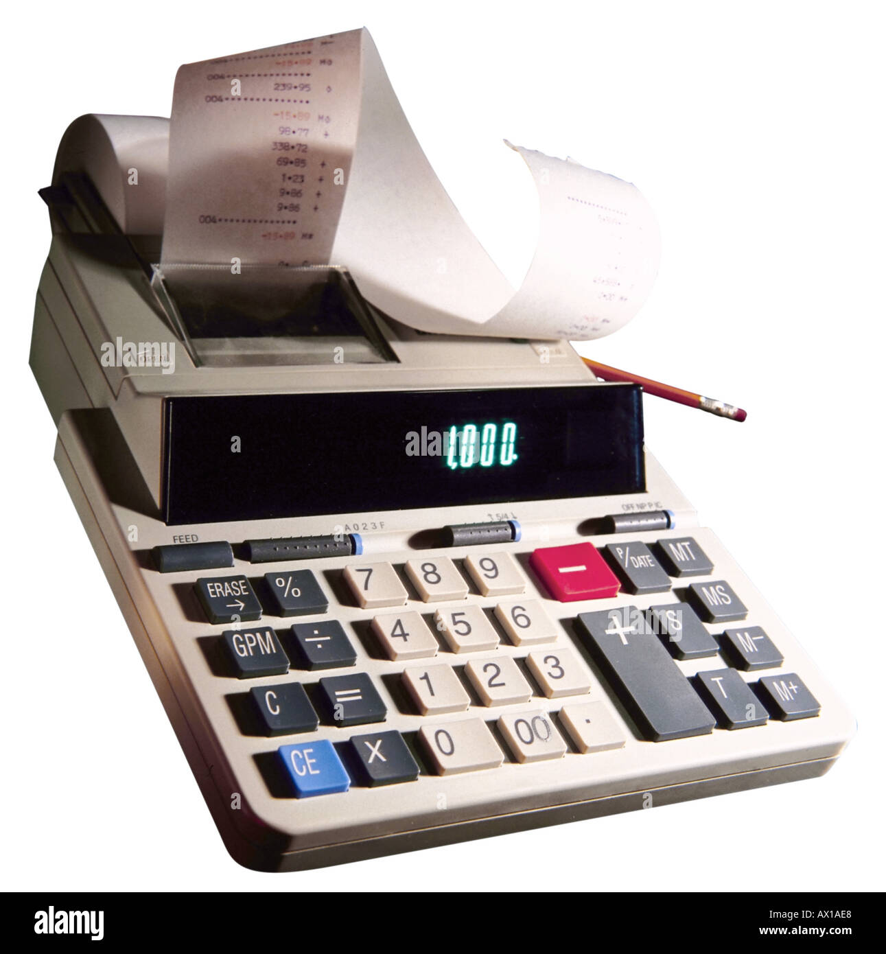 calculator receipt and pencil Stock Photo - Alamy
