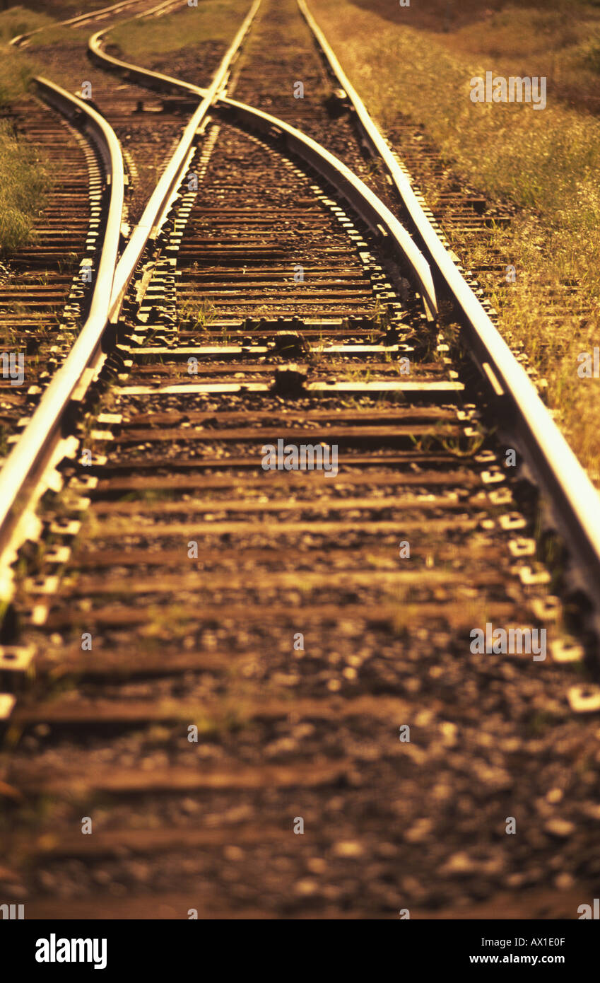 Train tracks convergence Stock Photo - Alamy