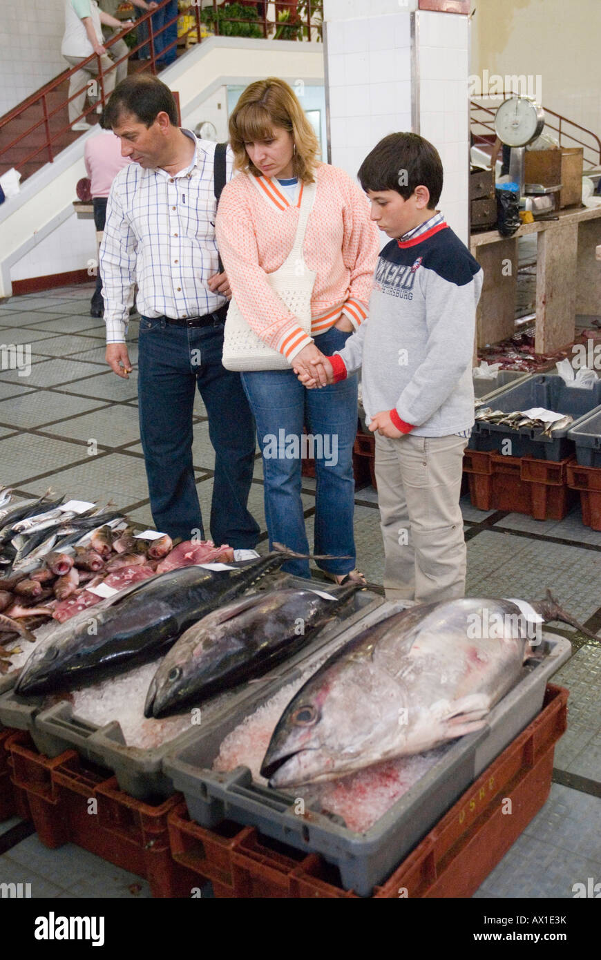 Fish vendor at an indoor market in Funchal, Madeira, Portugal, Europe ...