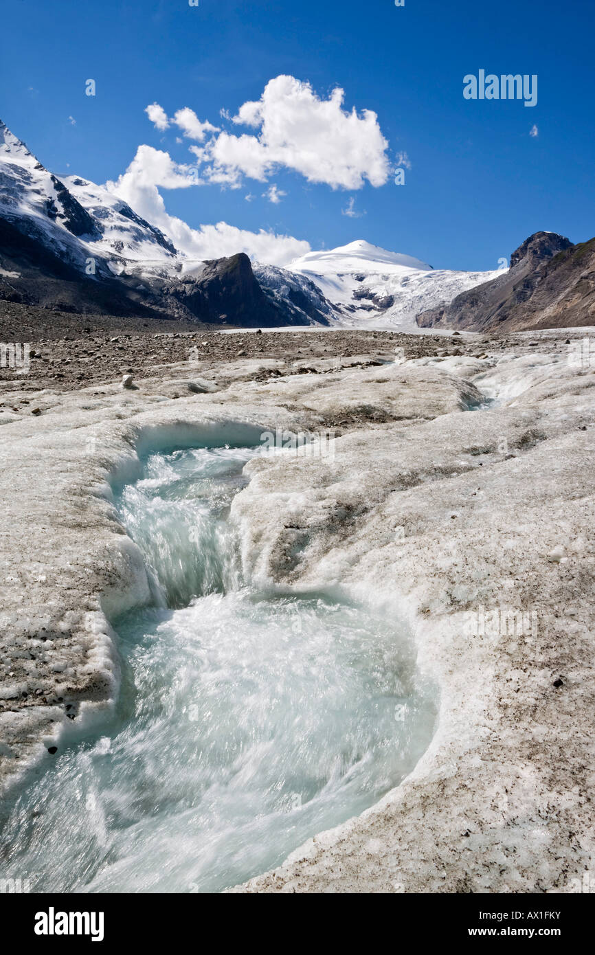 Subglacial stream, englacial streamon at the glacier Pasterze between ...