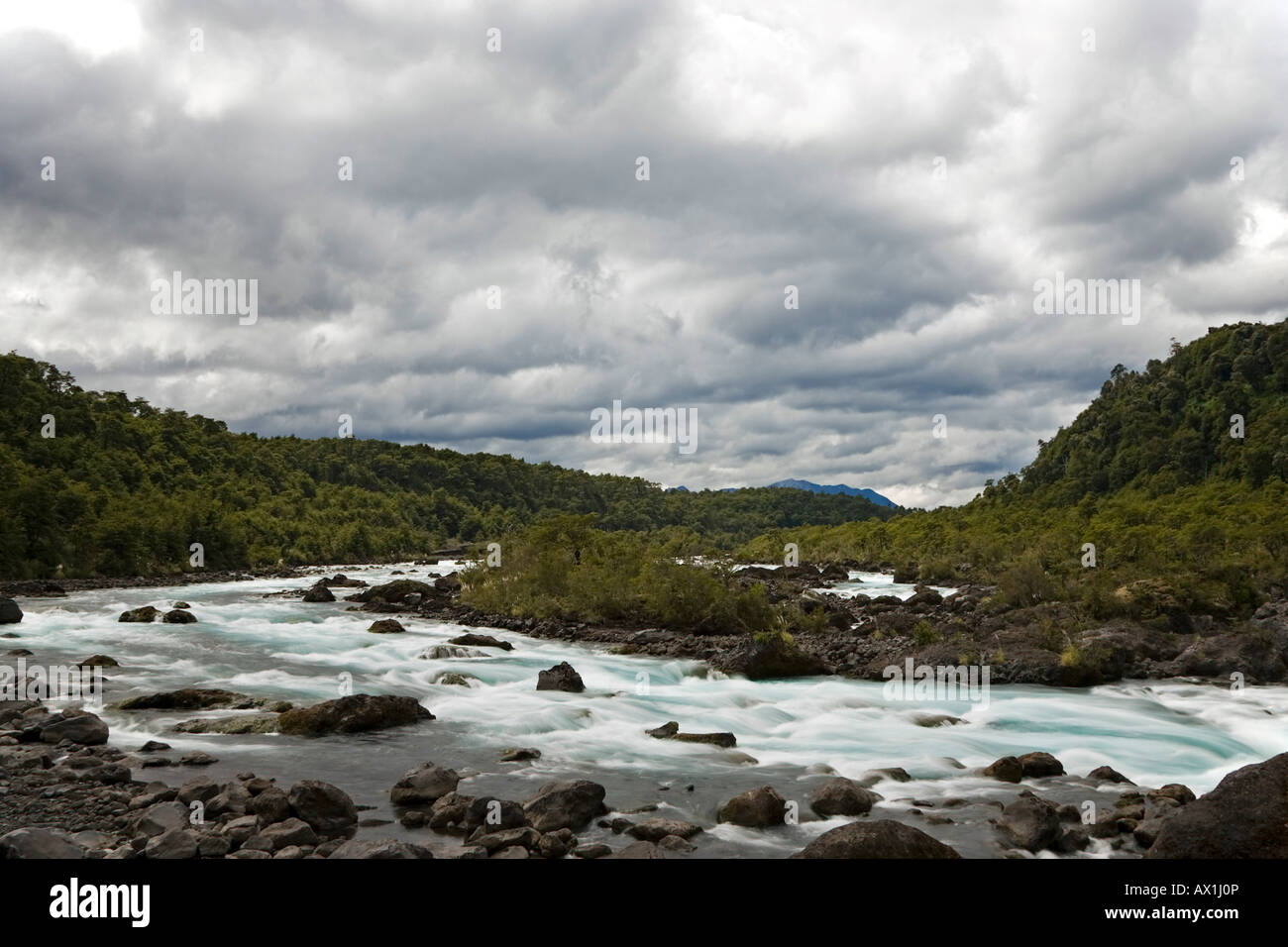 Whitewater river Rio Petrohue at the volcan Osorno, Chile, South ...