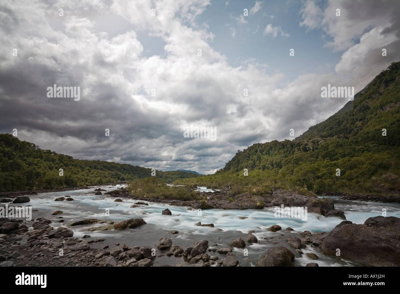 Whitewater river Rio Petrohue at the volcan Osorno, Chile, South ...