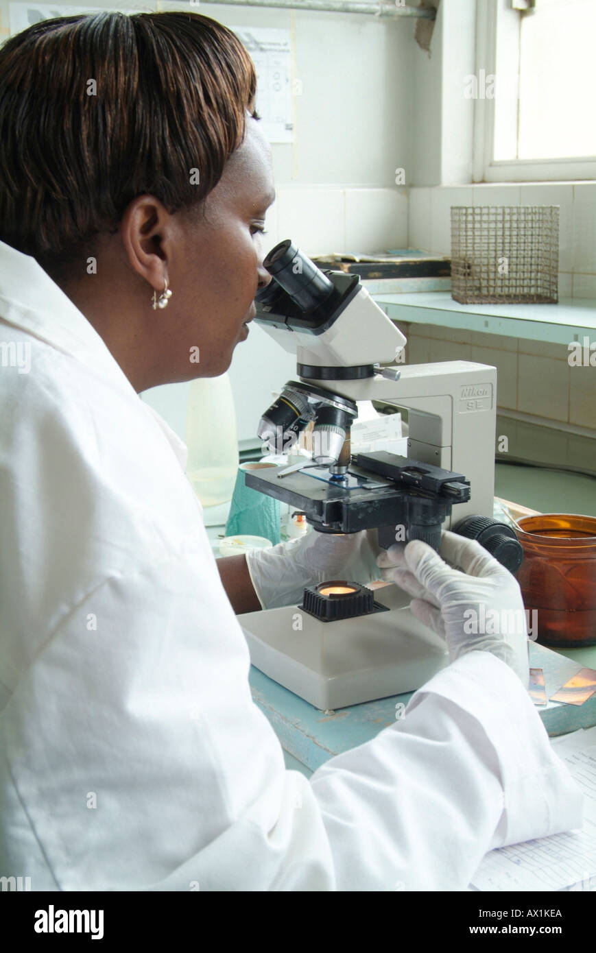 lab technician at microscope Stock Photo - Alamy