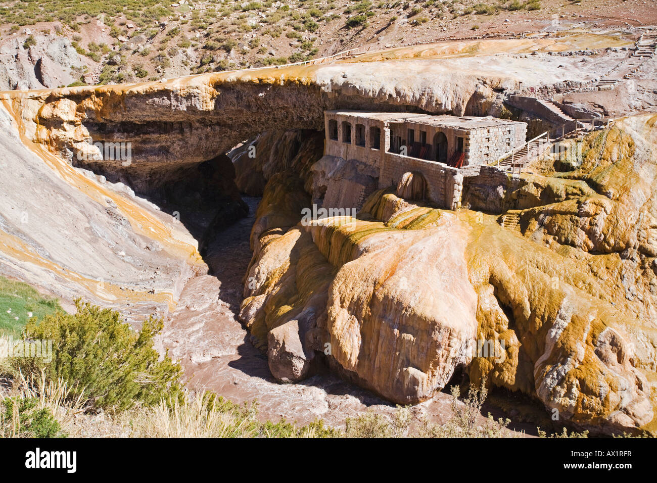 Miracle of nature Punte Del Inca with river Rio de las Cuevas, central ...