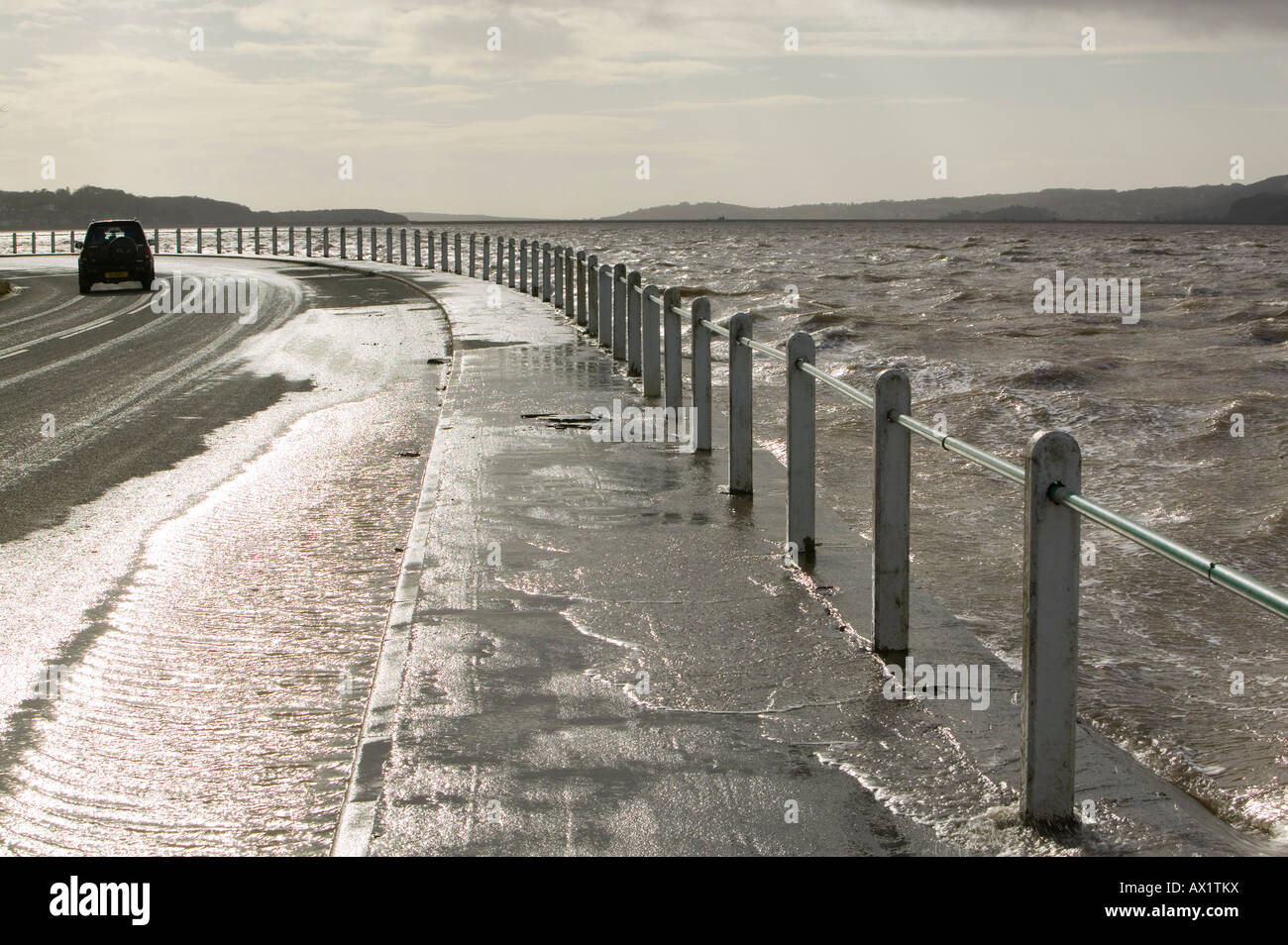 Flooding at Sandside near Arnside UK caused by high spring tides and ...