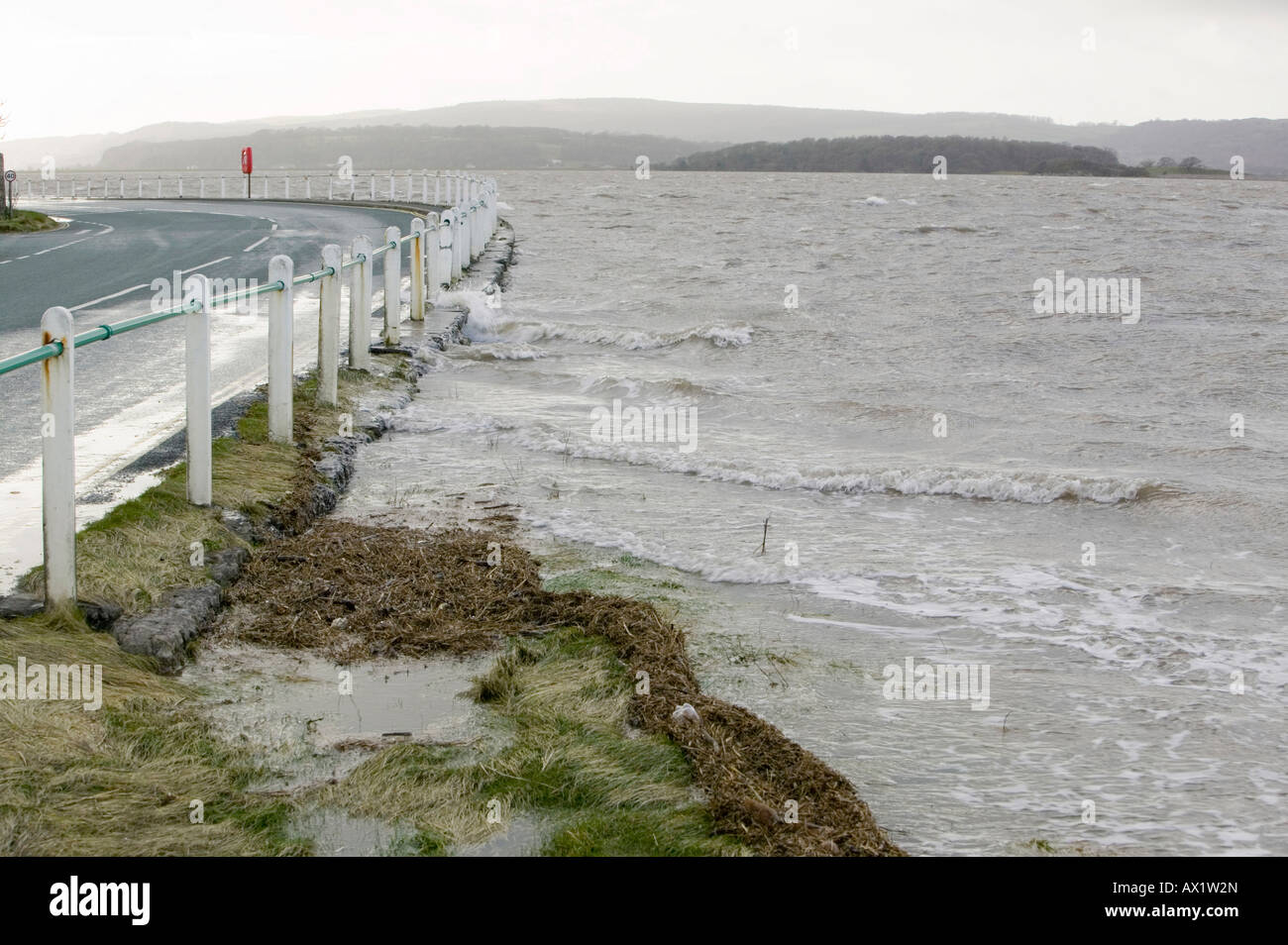 Flooding at Sandside near Arnside UK caused by high spring tides and ...