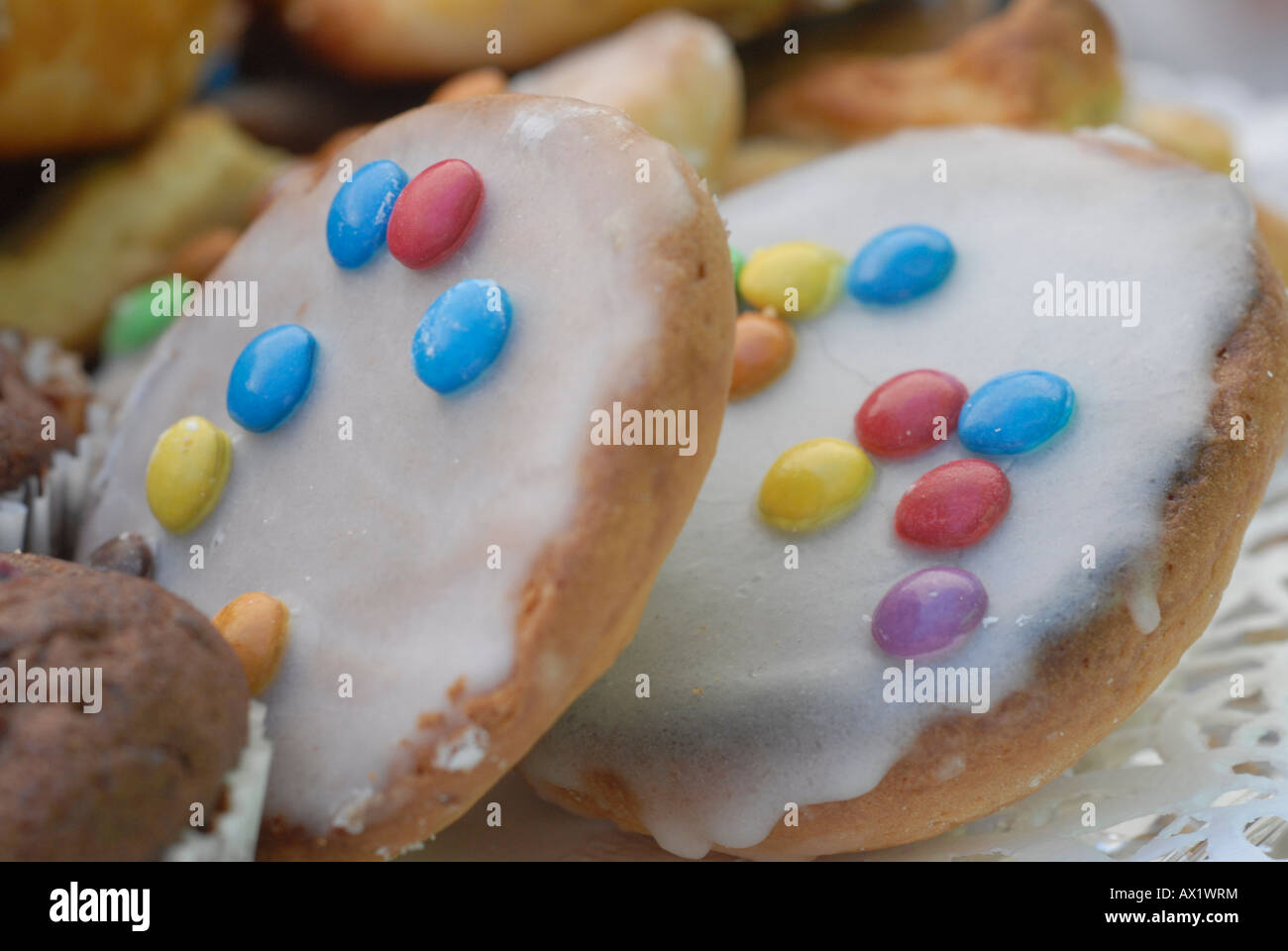 Pastry with colourful Smarties Stock Photo - Alamy
