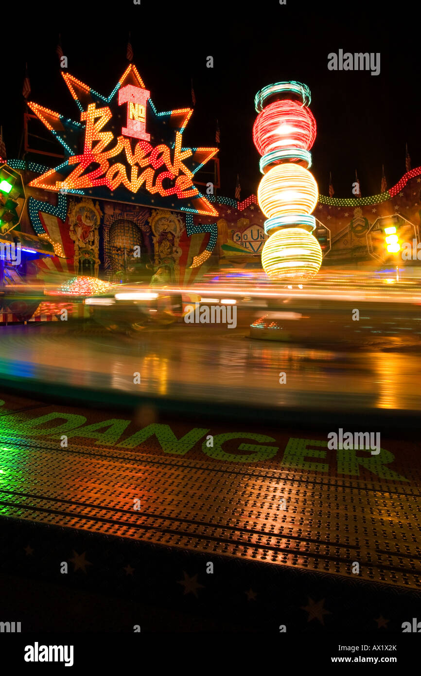 Fair rides at night, Autumn Festival, Ingolstadt, Bavaria, Germany ...