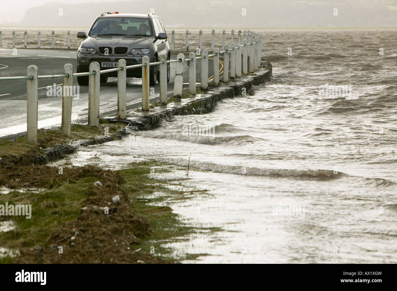 Flooding at Sandside near Arnside UK caused by high spring tides and ...