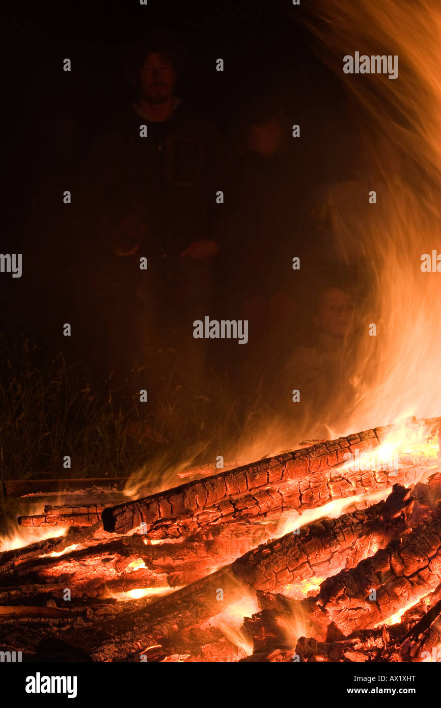 Solstice bonfire on Mt. Wallberg near Tegernsee (Tegern Lake), Bavaria ...