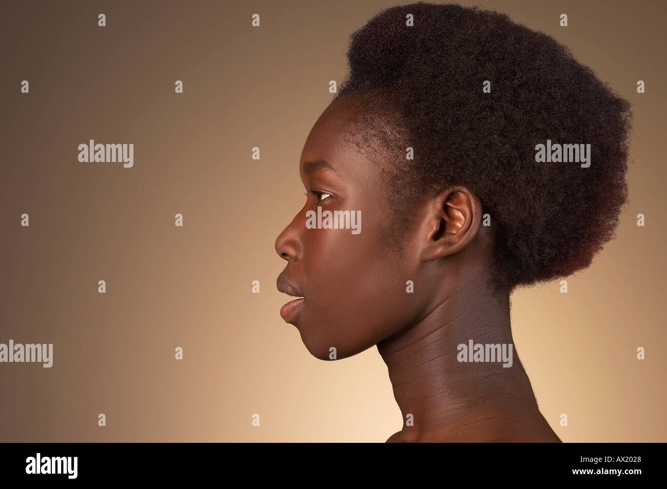Side profile of woman with exposed neck Stock Photo - Alamy