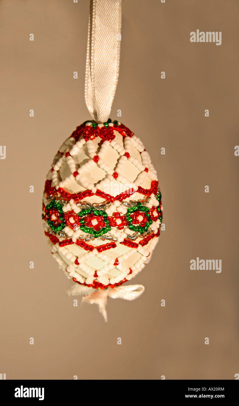 Handmade Easter egg decorated with beads, folk art, Transylvania ...