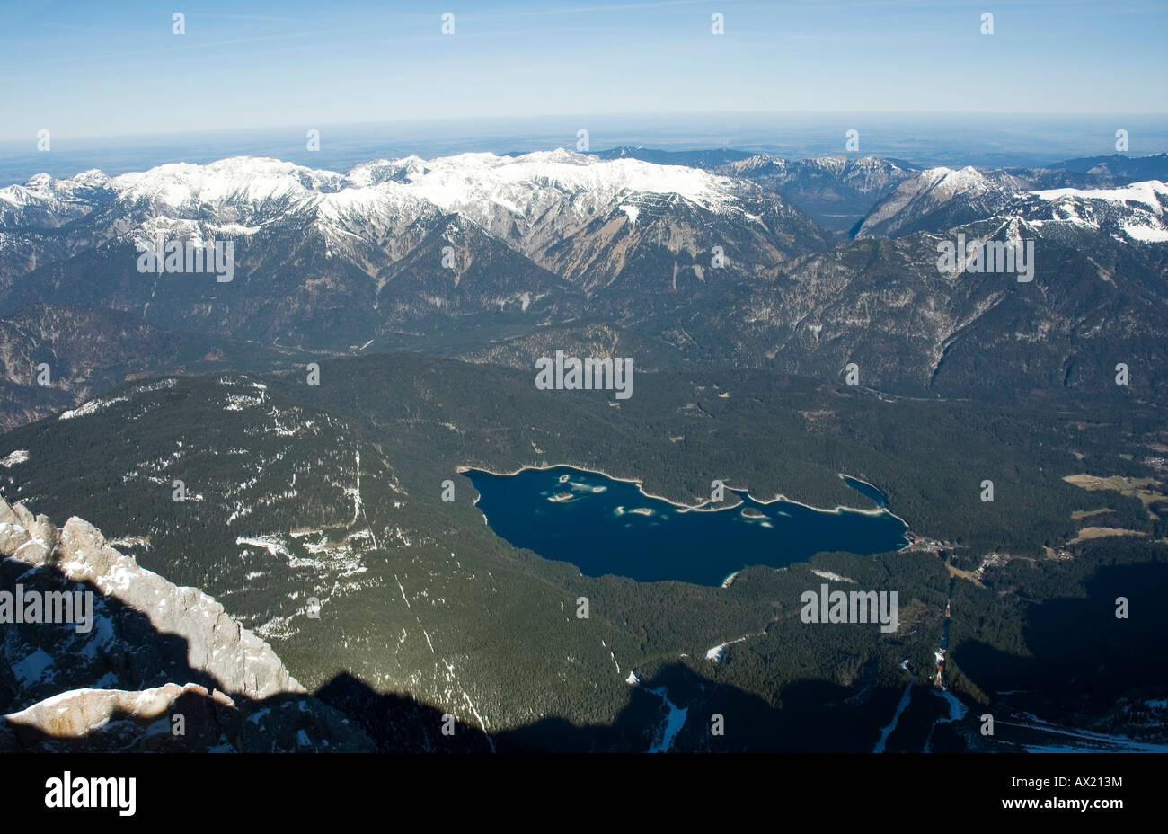 View of Eib Lake from the Zugspitze, Germany's highest peak, Alps ...