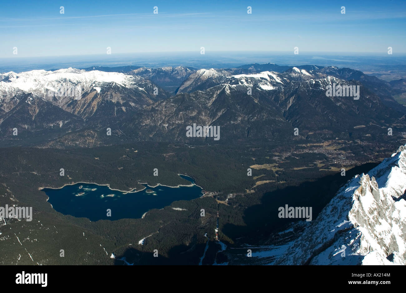 View of Eib Lake from the Zugspitze, Germany's highest peak, Alps ...
