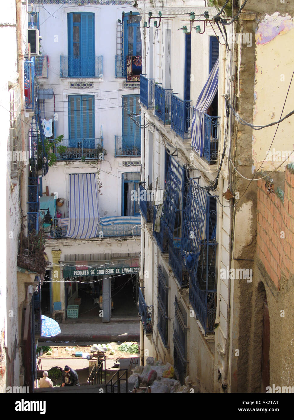 Street view of casbah (Unesco world heritage site), old historic center ...