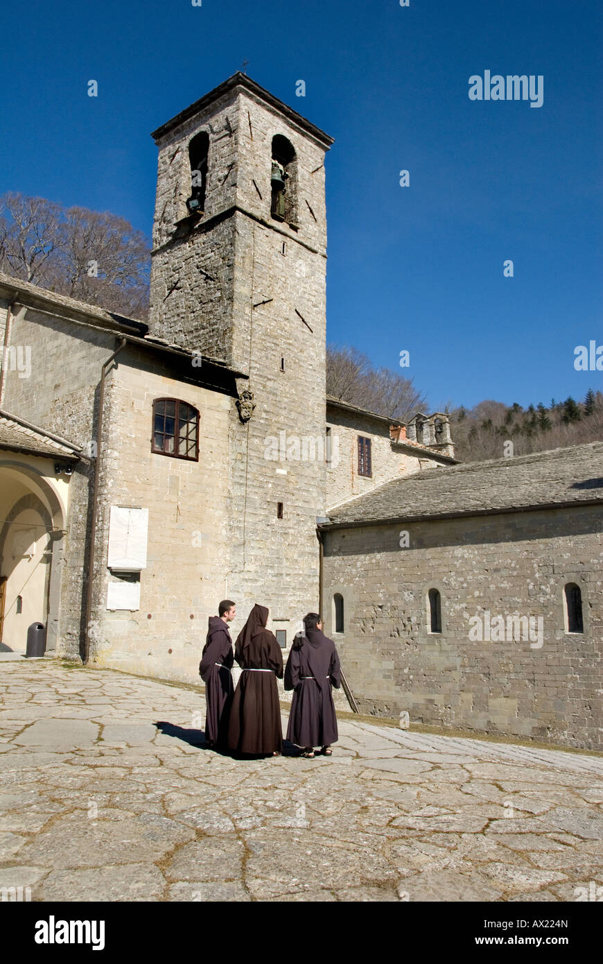 Three Franciscan priests at the Hermitage of La Verna, Tuscany where ...