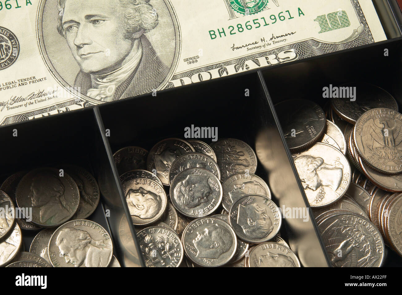American currency in a tray a83 Stock Photo - Alamy