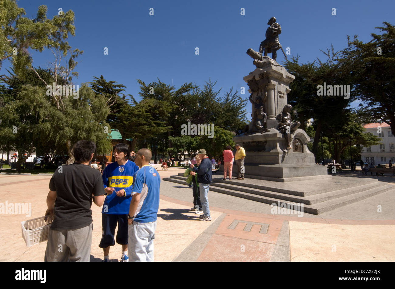 Chile Patagonia Punta Arenas Main Square Magellan statue Stock Photo ...
