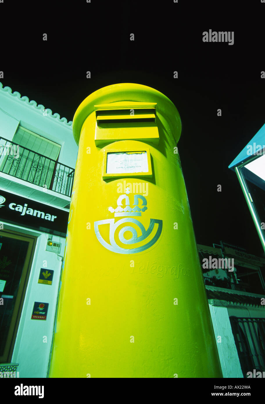 I spanish post box lit up at night in mijas southern spain Stock Photo ...
