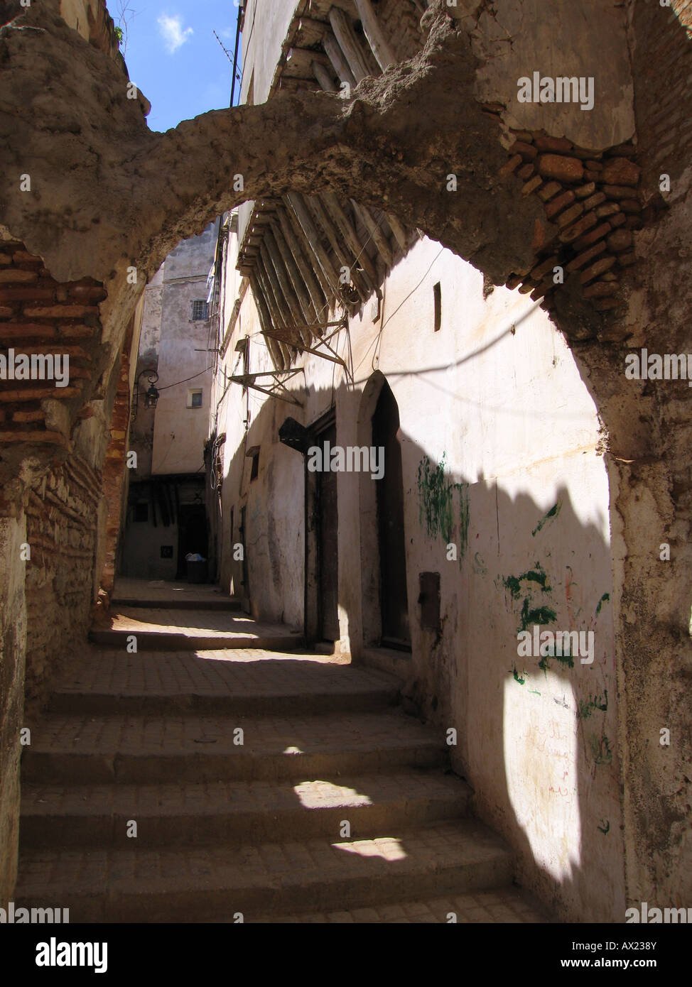 Street view of casbah (Unesco world heritage site), old historic center ...