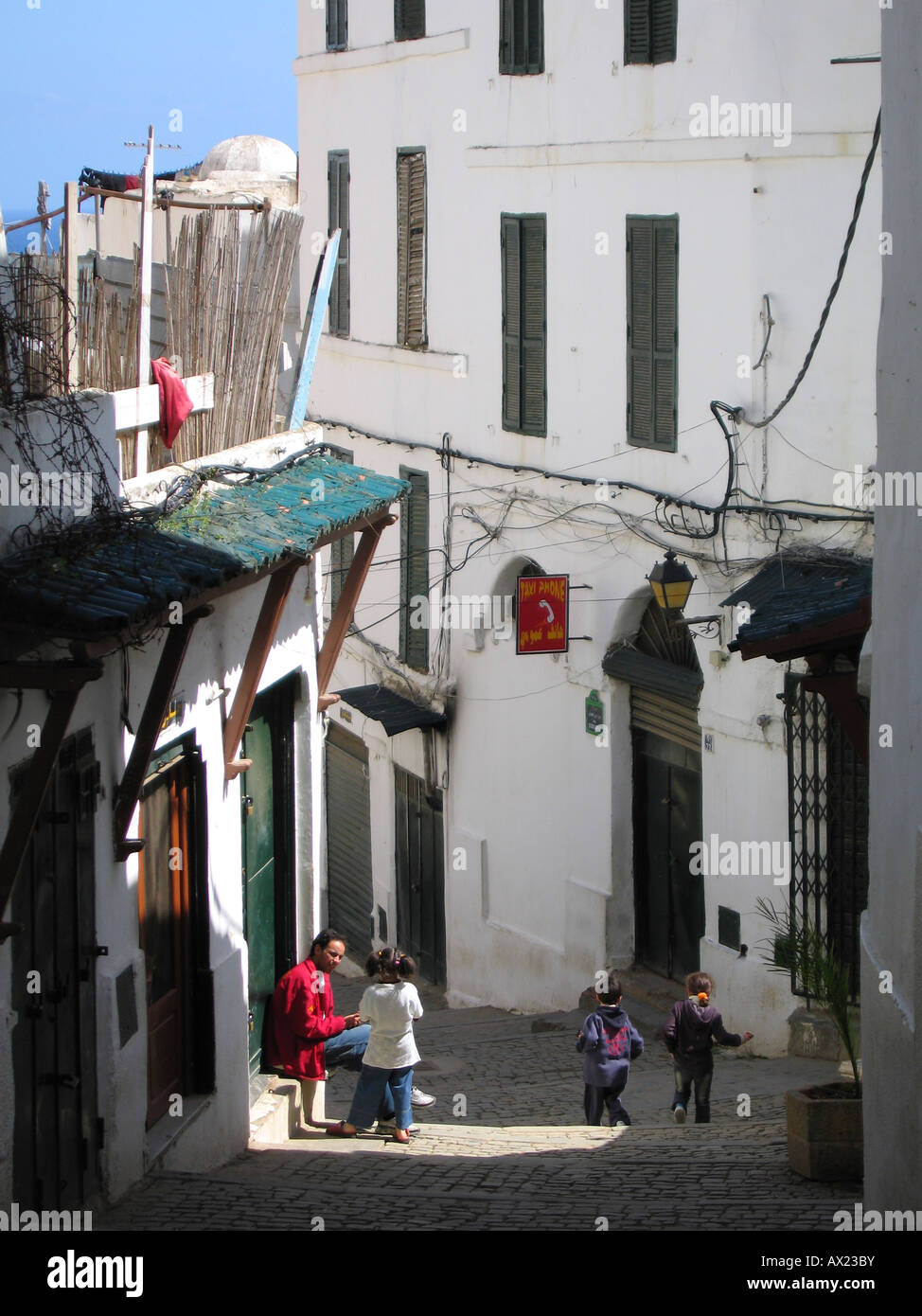 Street view of casbah (Unesco world heritage site), old historic center town, Algiers, Algeria ...