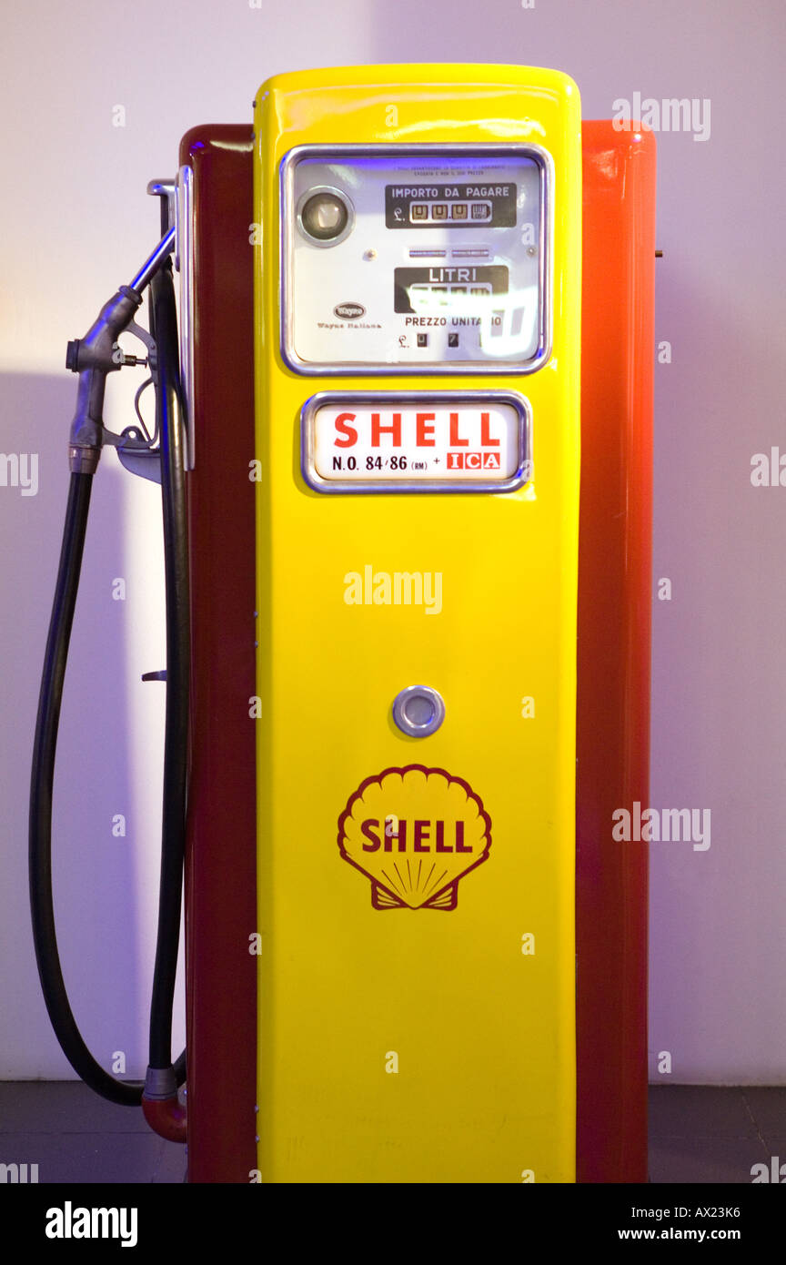 Old yellow shell Italian petrol pump Stock Photo - Alamy