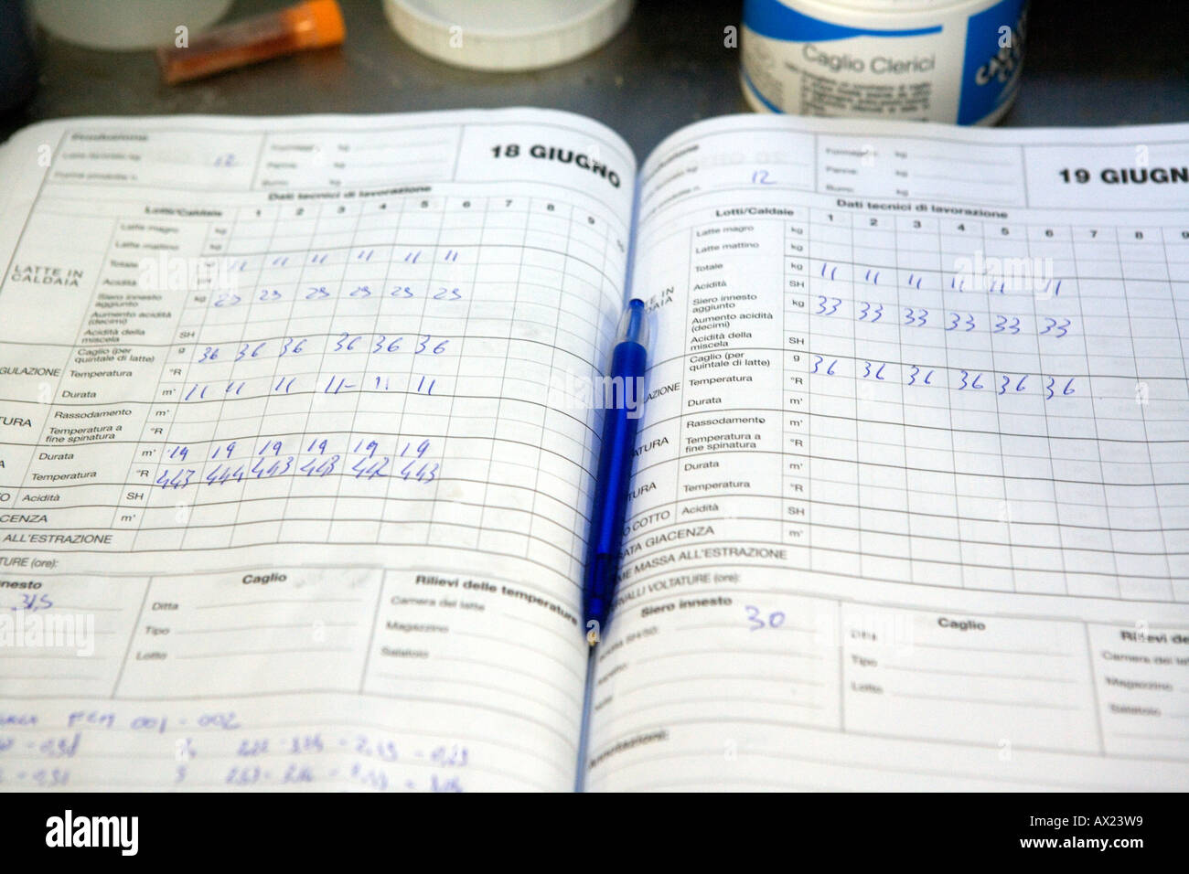 Making Parmesan Cheese Farmers milk delivery record book Italy Stock ...