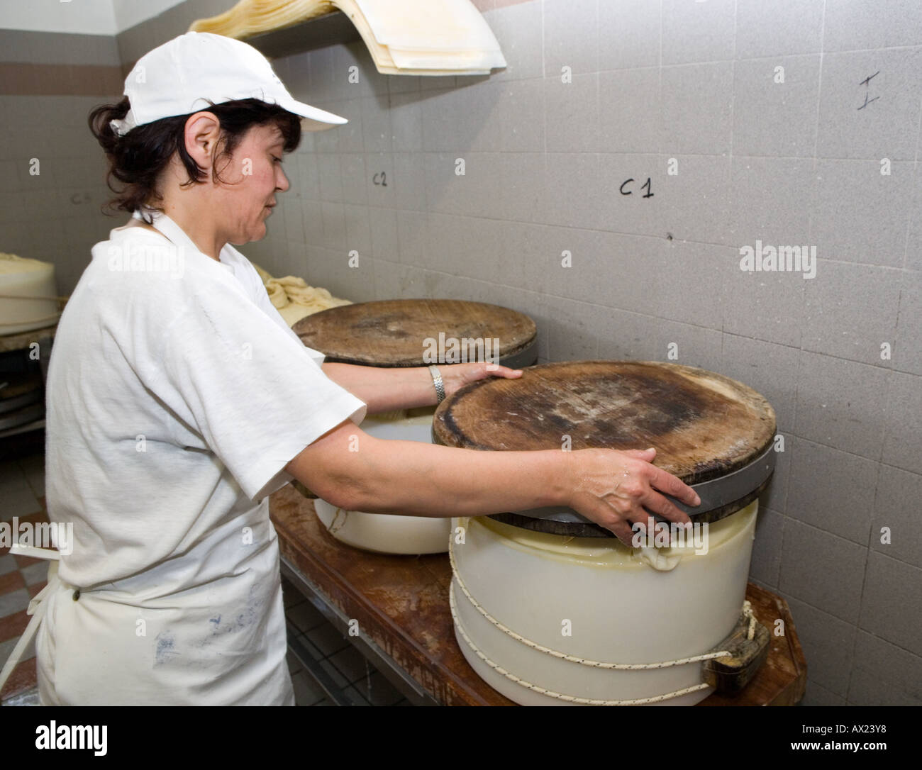 Making organic Parmesan Cheese Shaping the cheese Italy Stock Photo - Alamy