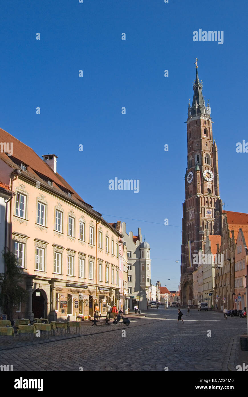 Landshut, Bavaria, Germany. Altstadt (the main street) and St Martin's ...