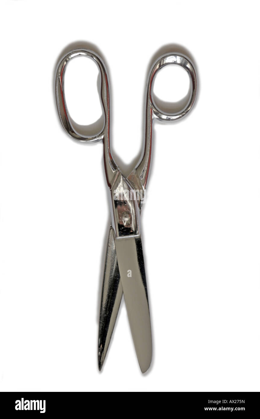 Chrome Steel scissors just open on white background Stock Photo - Alamy