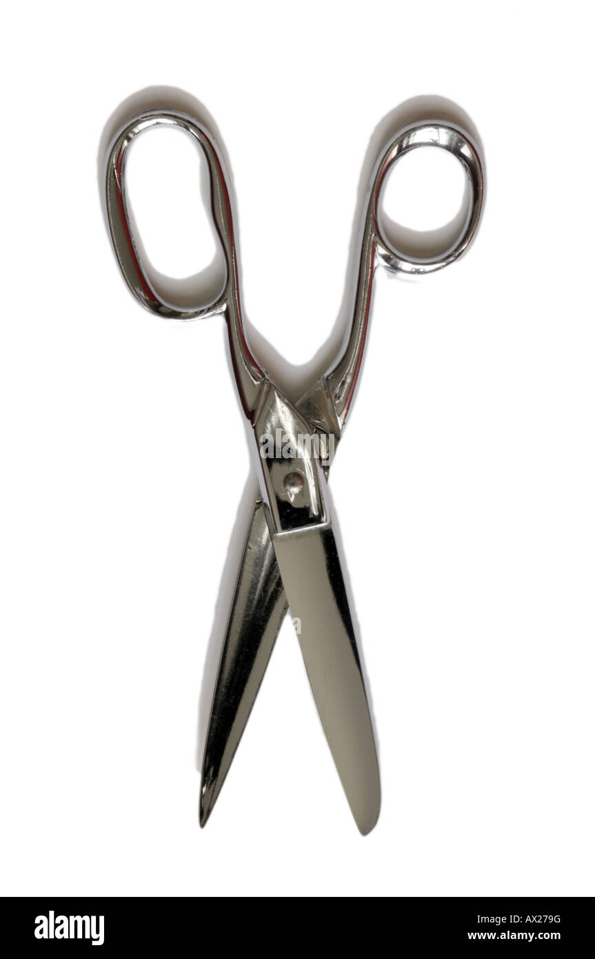 Chrome Steel scissors open on white background Stock Photo - Alamy