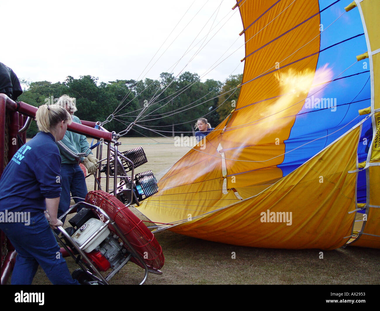 Filling a hot air balloon side view Stock Photo - Alamy