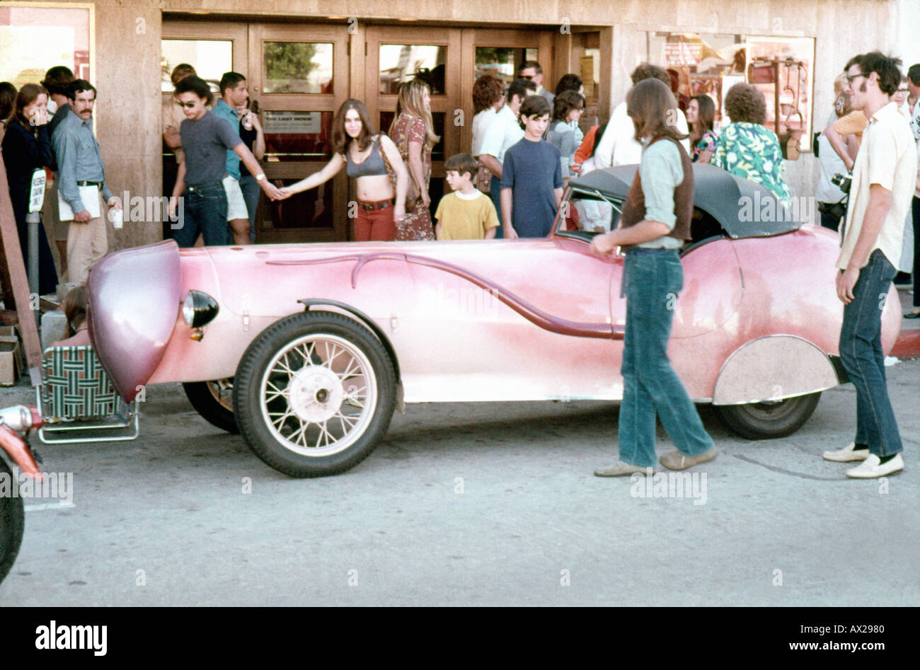 Archival image of hippies people admiring 1960s 1970s Dickmobile custom ...