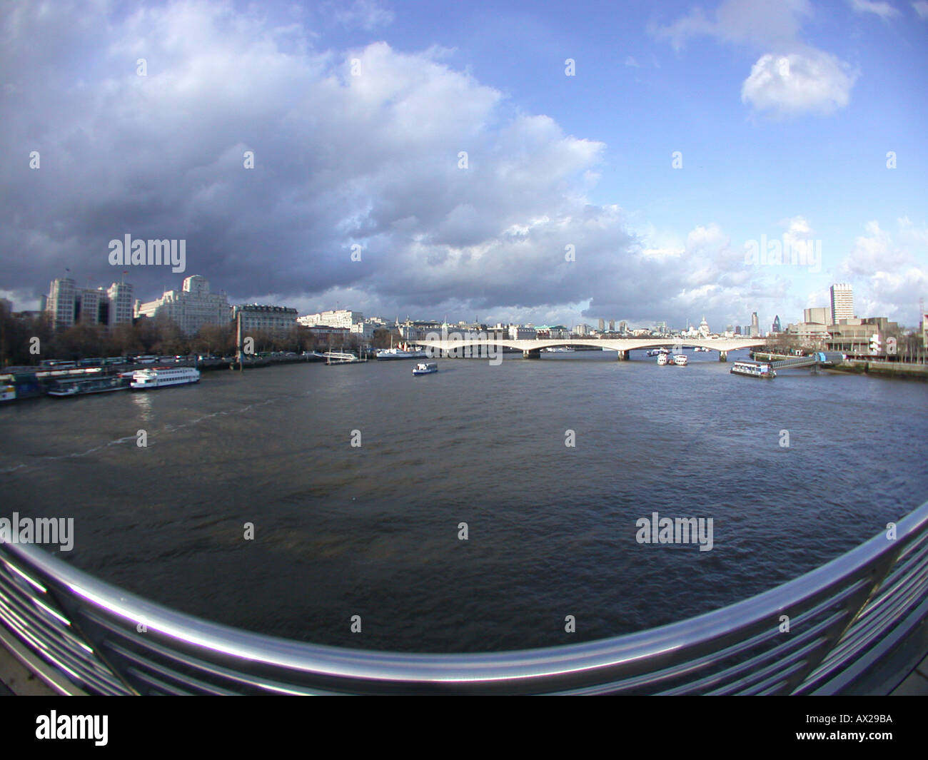 River Thames viewed from Jubilee Bridge looking towards Waterloo Bridge ...